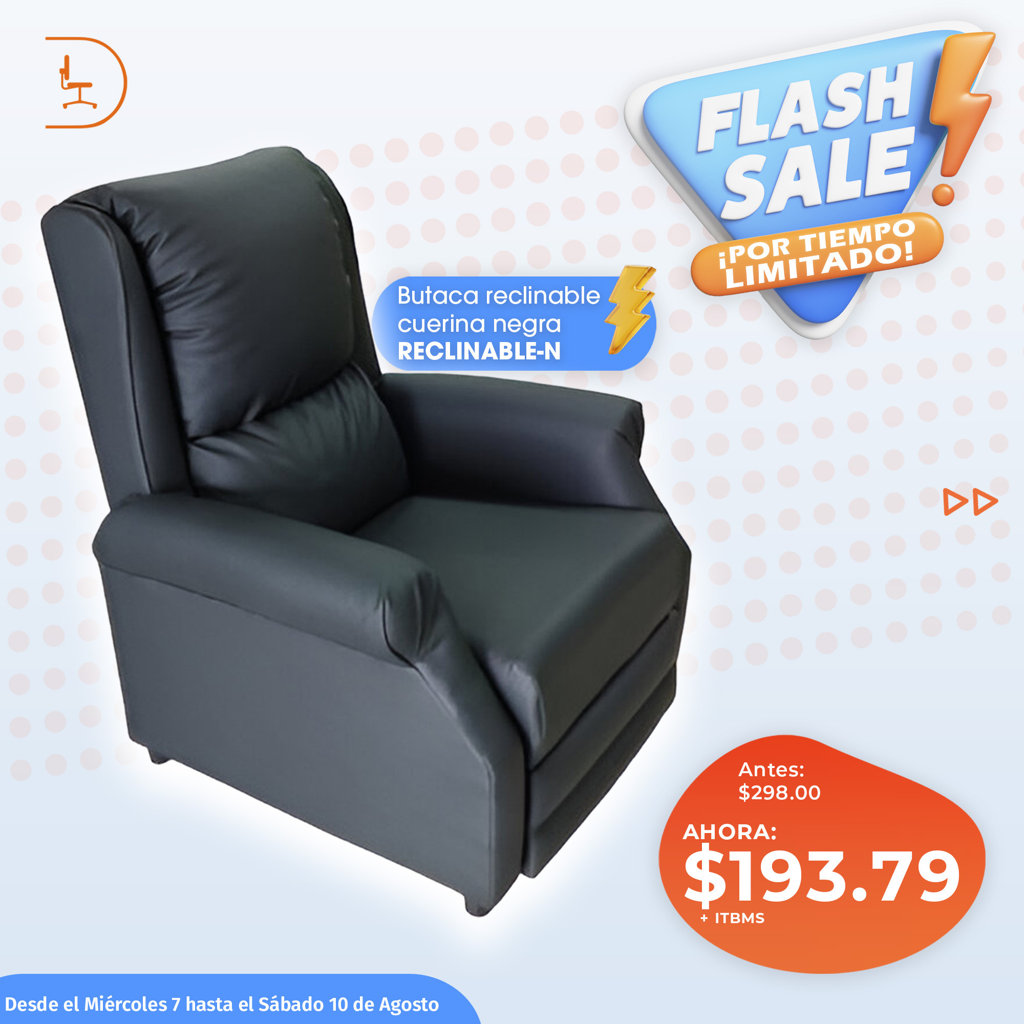 Butaca reclinable Cuerina Negra